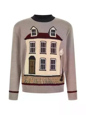 Junya Watanabe House-intarsia Silk Sweater - Grey