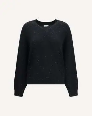 Brunello Cucinelli Diaante Cashere And Silk Sweater Feale - Black
