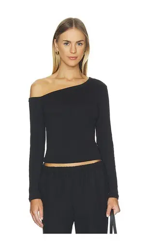 THE LINE BY K Hudson Asymmetrical Long Sleeve Top - Black