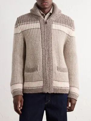 GOD'S TRUE CASHMERE Dudley Amethyst-embellished Ribbed Cashmere Zip-up Cardigan - Neutrals