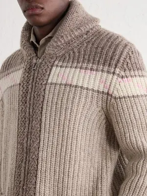 GOD'S TRUE CASHMERE Dudley Amethyst-embellished Ribbed Cashmere Zip-up Cardigan - Neutrals