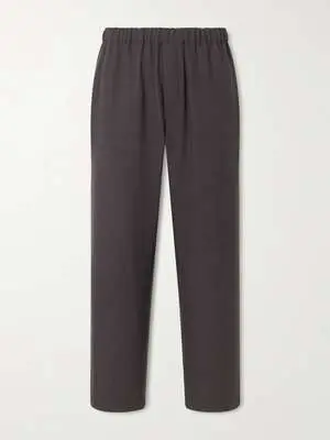 THE ROW Pascale Straight-leg Cotton-blend Poplin Drawstring Trousers - Brown