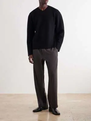 THE ROW Pascale Straight-leg Cotton-blend Poplin Drawstring Trousers