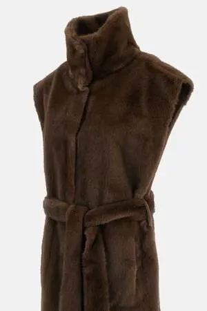 STAND STUDIO Oaklynn Long Faux Fur Vest With Belt