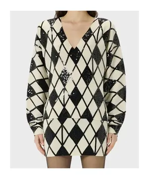 Blumarine Sequin-embellished Argyle Sweater