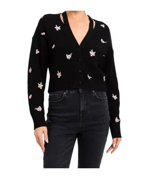 TWINSET Floral-embroidered Cut-out Cardigan - Black