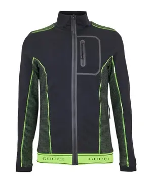 Gucci Mesh Panel Stand Collar Zip Sports Jacket - Black