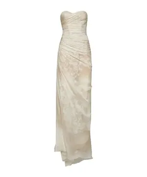 Ermanno Scervino Lace Embroidered Georgette Strapless Dress - Nude