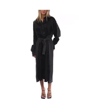 DIESEL® Satin Belted Waist Shirt Midi Dress - Black