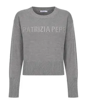 Patrizia Pepe Embellished Logo Knitted Sweater - Gray