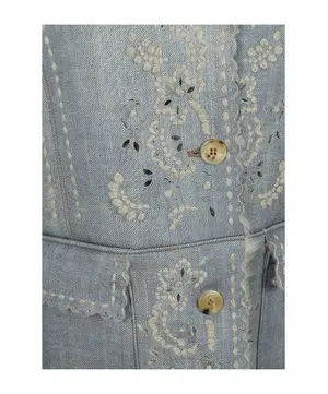Ermanno Scervino Denim-effect Shearling Coat With Cut-out Embroidery
