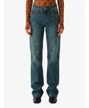 MARINE SERRE Vintage Brushed-finish Jeans - Blue