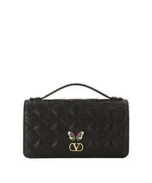 Valentino Garavani Flutterby Chain Wallet In Shiny Nappa Leather With Butterfly Embroidery - Black