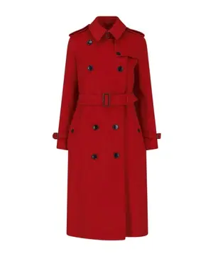 Burberry Double Breasted Belted Trench Coat - Red