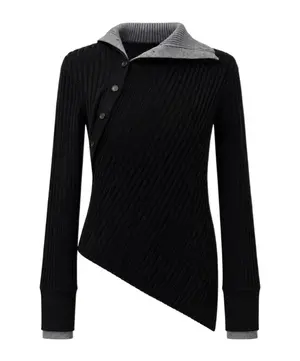 EGONLAB Asymmetric High-neck Sweater - Black