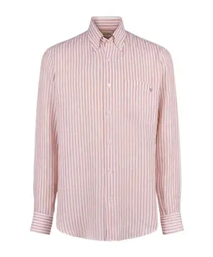 TOD'S Button Down Shirt In Striped Linen - Nude