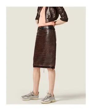 Miu Miu Croco-embossed Leather Skirt