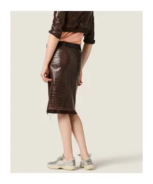 Miu Miu Croco-embossed Leather Skirt