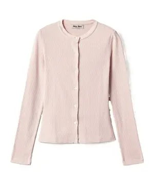 Miu Miu Pointelle Cotton Cardigan - Nude