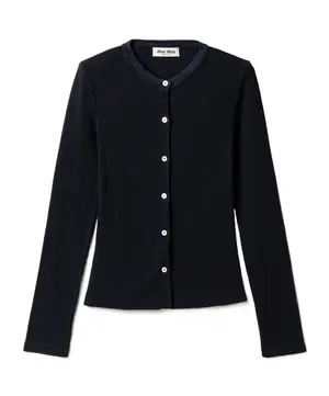 Miu Miu Pointelle Cotton Cardigan - Blue