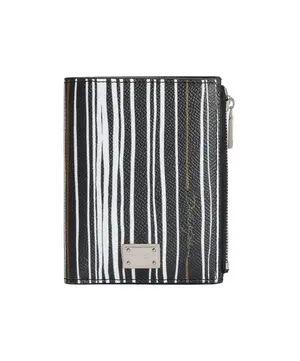 Dolce & Gabbana Stripe-print Wallet In Calfskin - Black