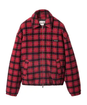 Miu Miu Plaid Down Jacket - Red