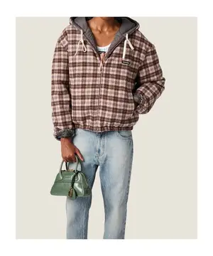 Miu Miu Reversible Plaid And Pongé Down Jacket