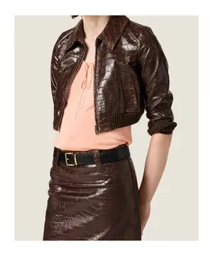 Miu Miu Croco-embossed Leather Jacket