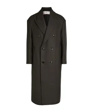 AMI Paris Double-breasted Long Wool Coat - Black