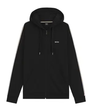 Hugo Boss Side-stripe Full-zip Hoodie - Black