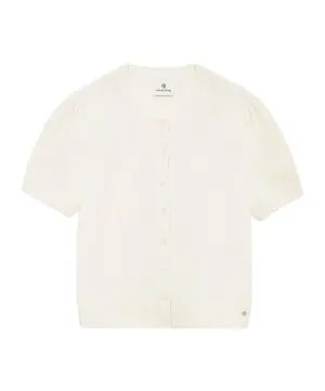 ANINE BING Crew Neck Puff-sleeve Short-sleeved Knit Cardigan - White