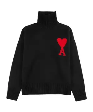 AMI Paris Roll-neck Wool Jumper - Black