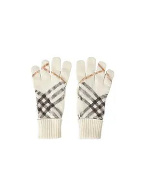 Burberry Wool Check Knitted Gloves - White
