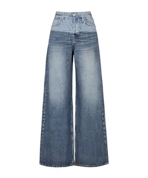Rag & Bone High-waisted Two-tone Wide-leg Jeans - Blue