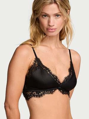 Victoria's Secret Dream Angels Satin & Lace Unlined Bralette Black