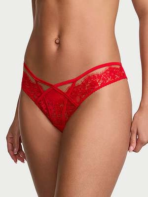 Victoria's Secret Dream Angels Mesh & Lace Caged Peekaboo Brazilian Panty - Red