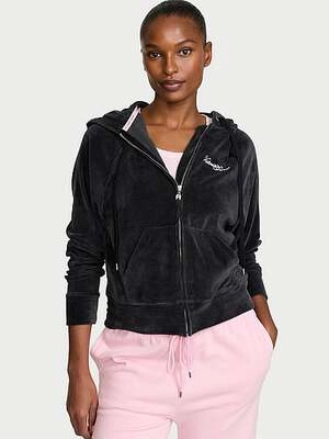 Victoria's Secret Angel Essentials Plush Velour Full-zip Hoodie - Black