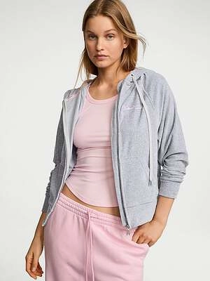 Victoria's Secret Angel Essentials Plush Velour Full-zip Hoodie Grey
