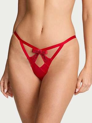 Victoria's Secret Very Sexy Shine Bow Strappy Peekaboo Brazilian Panty - Red