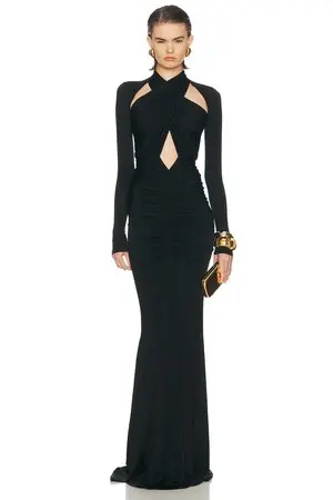 Lapointe Jersey Halter Ruched Gown - Black