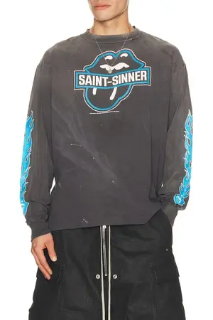 SAINT MXXXXXX X The Rolling Stones Fire Long Sleeve Tee - Black
