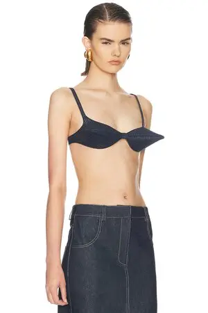 JEAN PAUL GAULTIER Flat Conic Denim Bra Top In Navy