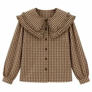 LATELIER LONDON Gingham Blouse With Oversized Ruffle Collar - Brown
