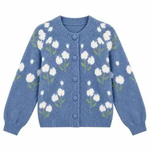 LATELIER LONDON Floral Knit Cardigan With White Daisy Pattern