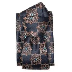 ELIZABETTA MADE IN ITALY Amalfi Silk Jacquard Tie Navy & Copper Rose - Blue/brown