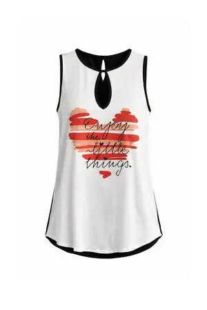 CONQUISTA Neutrals Sleeveless Contrast-trim Top With Keyhole Neckline & Graphic Print