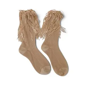 HIGH HEEL JUNGLE BY KATHRYN EISMAN Stevie Metallic Lurex Socks With Glitter Fringe - Brown