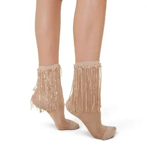 HIGH HEEL JUNGLE BY KATHRYN EISMAN Stevie Metallic Lurex Socks With Glitter Fringe - Brown