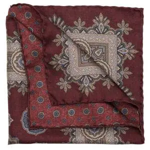 ELIZABETTA MADE IN ITALY Brando Double Sided Silk Pocket Square Burgundy - Red