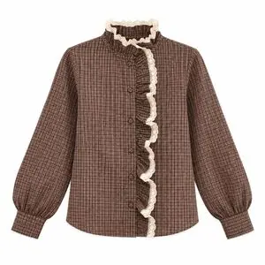 LATELIER LONDON Burgundy Gingham Blouse With Ruffle - Red